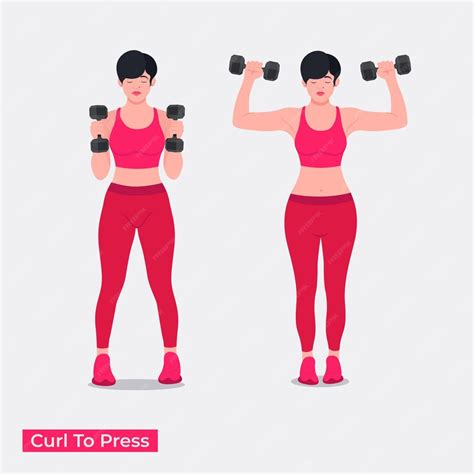 Premium Vector Dumbbell Curl To Press Exercise Woman Workout Fitness Aerobic And Exercises