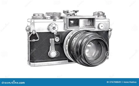 Vintage Rangefinder Camera With Classic Lens On Green Background