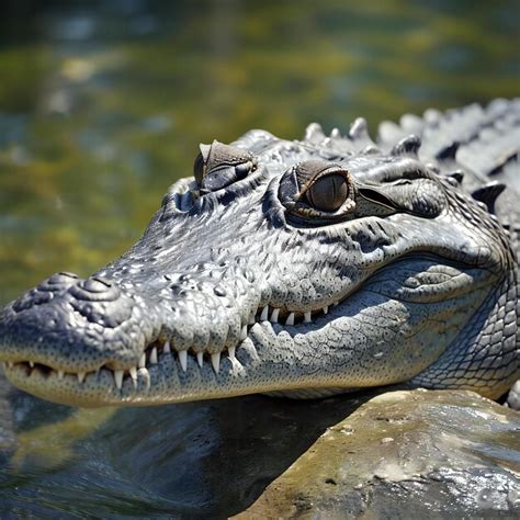 Closeup Of An Alligator On A Rock In The Water Premium Ai Generated Image