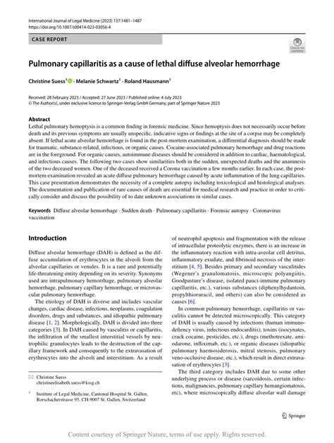 Pulmonary Capillaritis As A Cause Of Lethal Diffuse Alveolar Hemorrhage