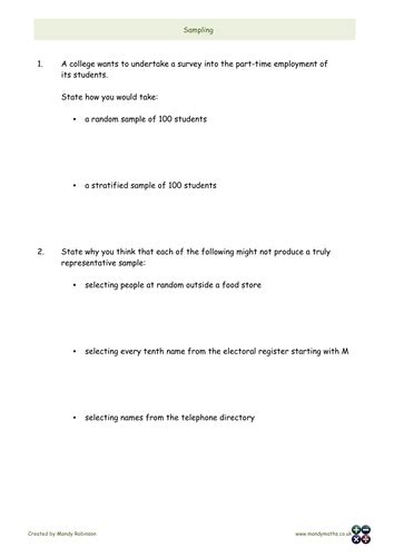 Statistics Sampling Worksheets Gcse Teaching Resources