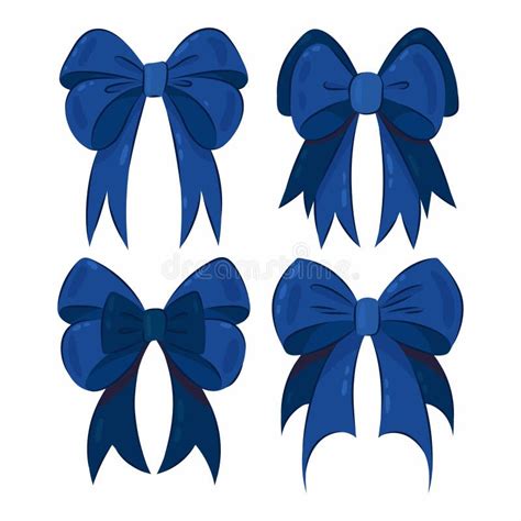 Blue Bows Set Of Four Vector Illustrations Of Bows For Decoration In