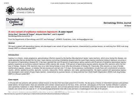 Pdf A Rare Variant Of Erythema Nodosum Leprosum A Case Report