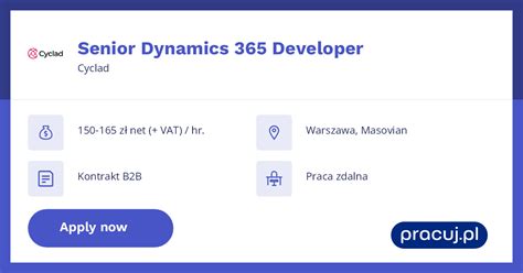 Oferta Pracy Senior Dynamics 365 Developer Cyclad Warszawa