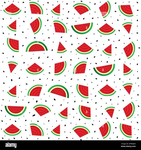 Watermelon Pattern Background With Watermelon Slices And Seeds Stock