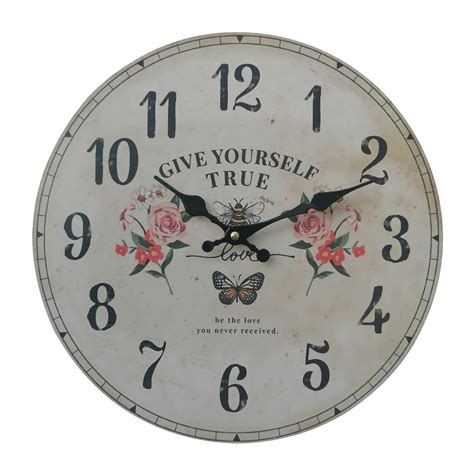 Beige Wall Clock With Floral Decoration Mobili Rebecca