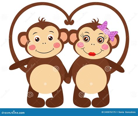 Cute Monkey Couple Cartoon