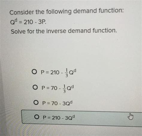 Solved Consider The Following Demand Function Qd P Chegg