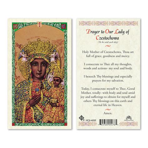 Prayer Of Our Lady Of Czestochowa Laminated Prayer Cards Pack Of 25 Catholic Online Shopping