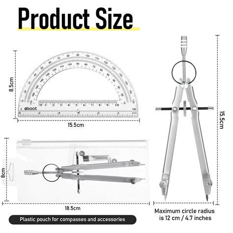 Eboot Student Geometry Math Set Metal Drawing Compass