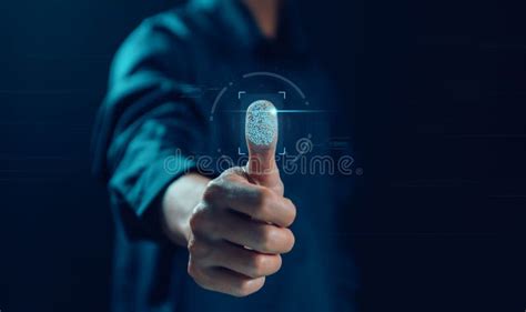 Cyber Security Concept Businessman Scan Fingerprints A Biometric