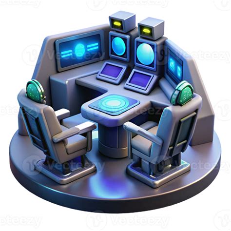 Vibrant Minimalist Futuristic 3d Control Room Illustration Detailed