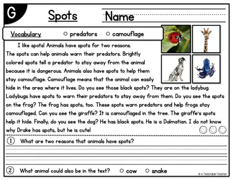 Level G Reading Comprehension Passages And Questions A Teachable Teacher
