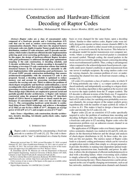 Pdf Construction And Hardware Efficient Decoding Of Raptor Codes