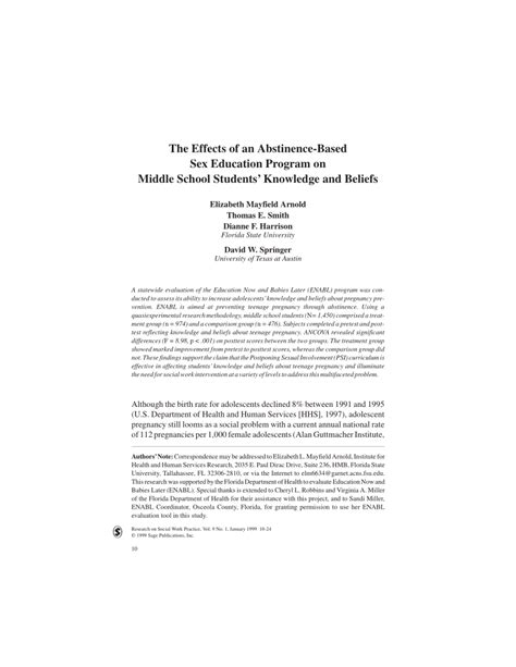 Pdf The Effects Of An Abstinence Based Sex Education Program On