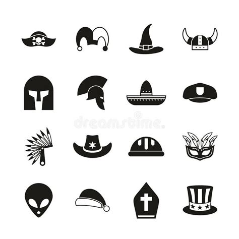 Costume Hats Icons Black And White Set Stock Vector Illustration Of