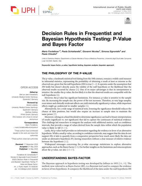 Pdf Decision Rules In Frequentist And Bayesian Hypothesis Testing P