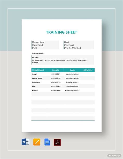 Free Training Sheet Templates Editable And Printable