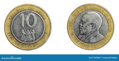 Kenya Moneda Diez Chelines Sobre Fondo Blanco Aislado Imagen De Archivo