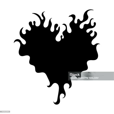 Siluet Hati Api Hitam Dalam Gaya Gothic Hati Untuk Halloween Atau Hari Kasih Sayang Ilustrasi