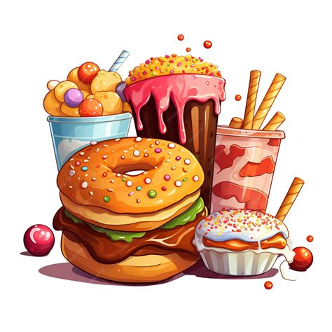 Premium Ai Image Cartoon Junk Food And Sweets Isolated On White Background