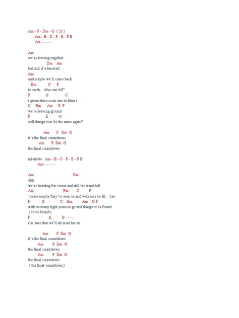 Chord Final Countdown Pdf