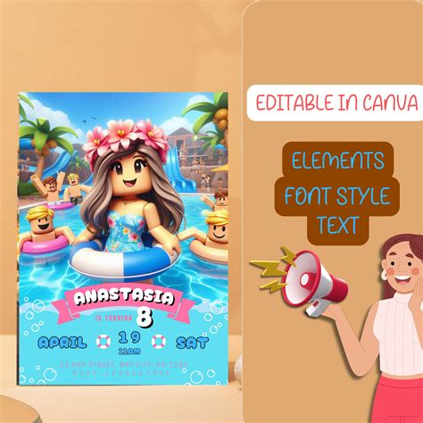 Roblox Pool Party Pool Party Invitation Roblox Invitation Roblox Invite Roblox Party Girl