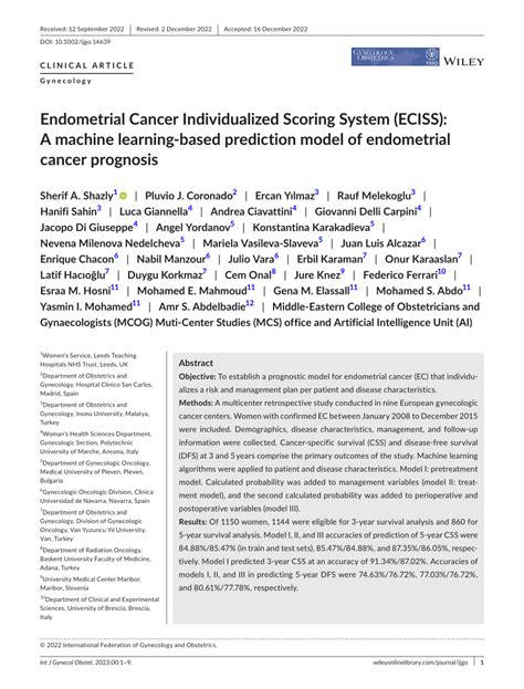 Pdf Endometrial Cancer Individualised Scoring System Eciss A