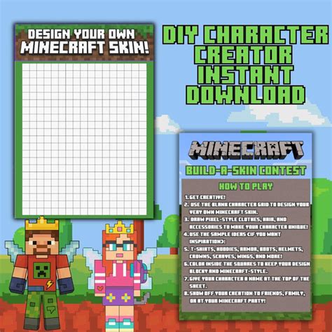 Minecraft Build A Skin Contest Printable Pixel Art Template Birthday