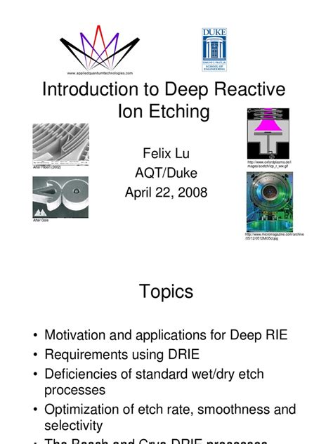 Introduction To Deep Reactive Ion Etching Pdf Microtechnology