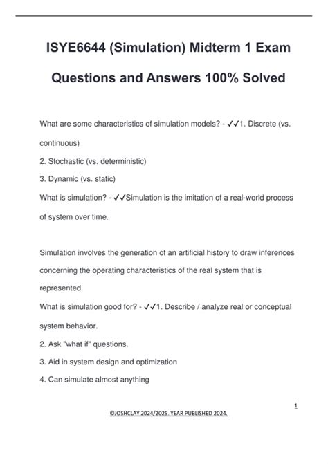 Isye6644 Simulation Midterm 1 Exam Questions And Answers 100 Solved Isye Stuvia Us