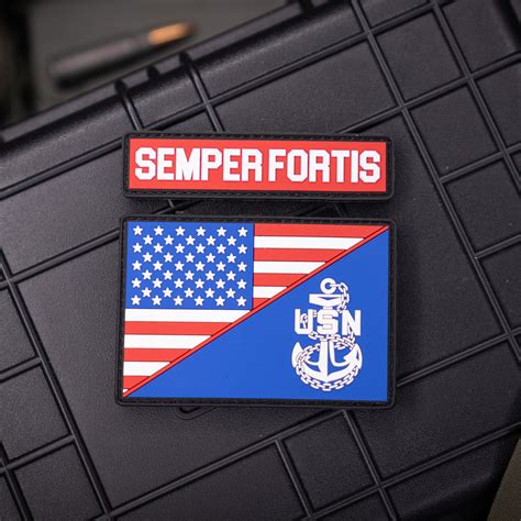 Us Flag Navy Split And Semper Fortis Cap Banner Patch Set