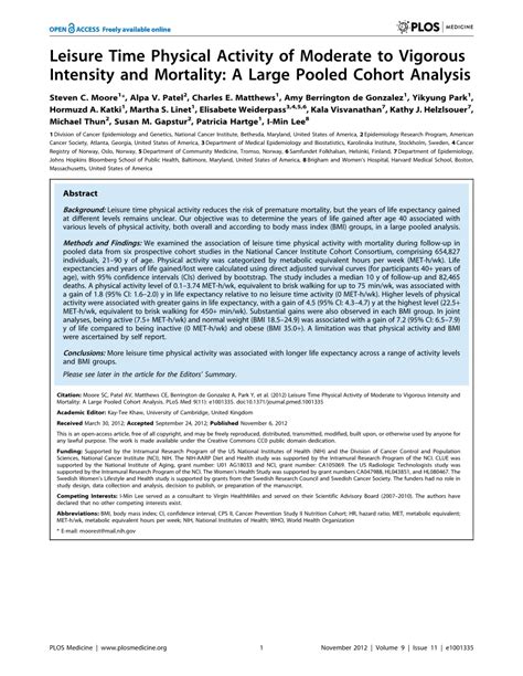 Pdf Leisure Time Physical Activity Of Moderate To Vigorous Intensity And Mortality A Large