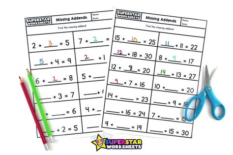 Missing Addend Worksheets Superstar Worksheets