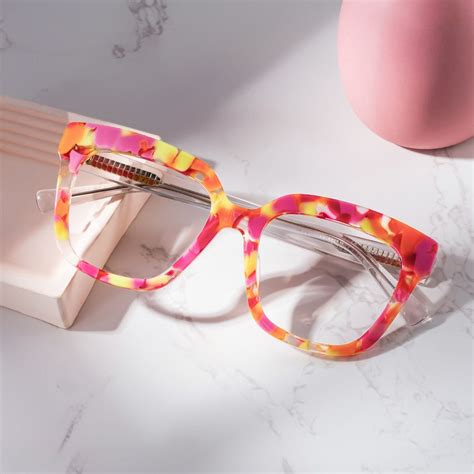 Square Orange Marble Eyeglass Frames Nina Acetate Glasses