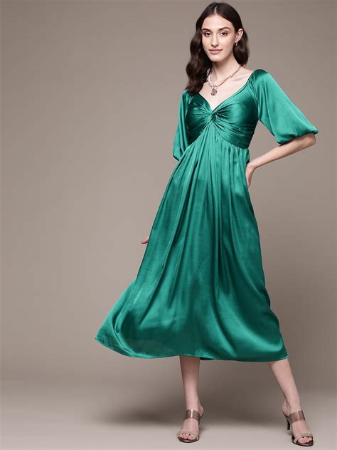 Buy Aarke Ritu Kumar Women Teal Satin Midi Dress Dresses For Women