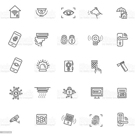Security Line Icons Cyber Lock Password Unlock Guard Shield Home
