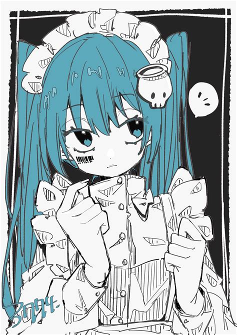 3774 Hatsune Miku Vocaloid Commentary Highres 1girl Alternate Costume Apron Aqua Eyes