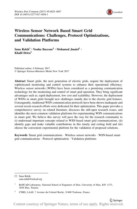Wireless Sensor Network Based Smart Grid Communications Challenges Protocol Optimizations And
