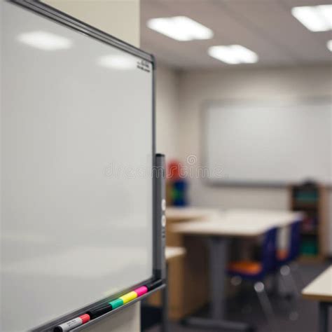 Classroom Setting Featuring A Whiteboard With A Black Frame And