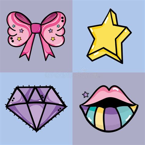 Set Fashion Cute Patch Decoration Design Stock Vector Illustration Of