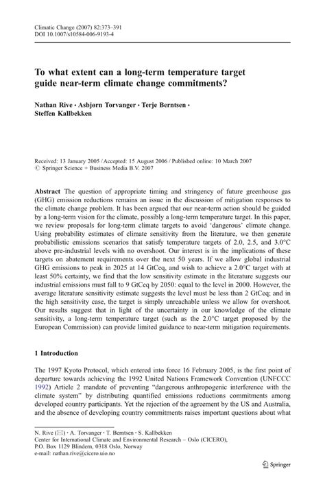 Pdf To What Extent Can A Long Term Temperature Target Guide Near Term