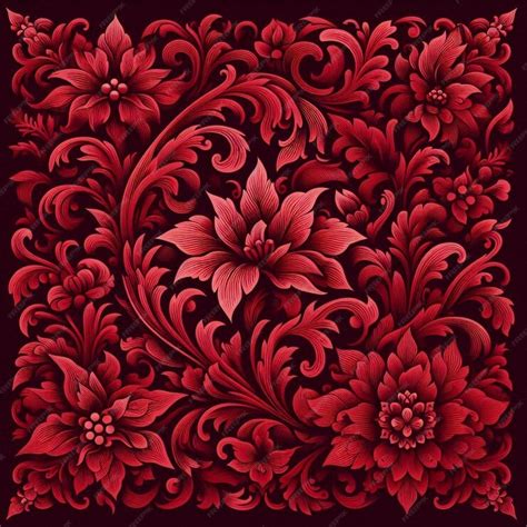 Traditional Floral Patterns Ruby Red Premium Ai Generated Vector