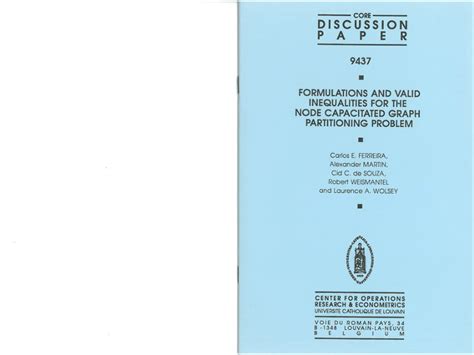 Pdf The Node Capacitated Graph Partitioning Problem Formulations And Valid Inequalities