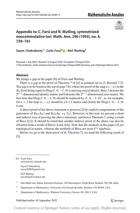 Appendix To C Farsi And N Watling Symmetrized Noncommutative Tori