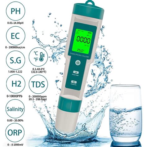 Wiher 8 In 1 Digital Ph Meter Water Tester For Tds Ec Salinity Temp Orp S G H2