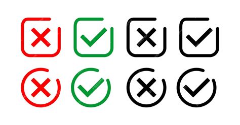 Conjunto De Sí Y No O Correcto E Incorrecto O Marca De Cruz Y Botón De Contorno De Símbolo De