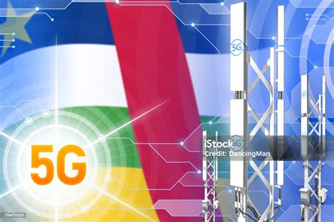 중앙 아프리카 공화국 5g 산업 그림 국기와 함께 디지털 배경에 큰 셀룰러 네트워크 마스트 또는 타워3d 그림 0명에 대한 스톡