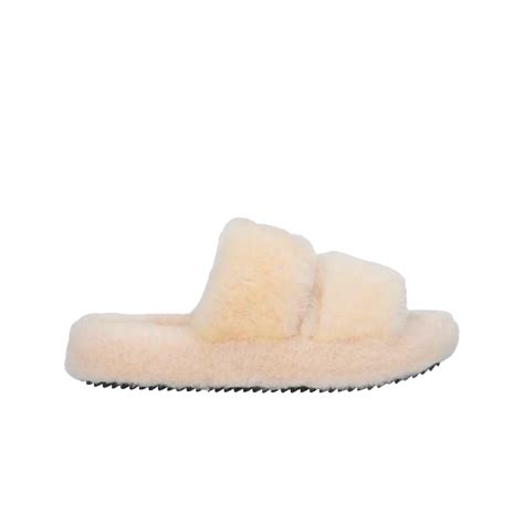 W 셀린느 셔링 퍼 슬라이드 트리옹프 오픈 슬라이드 베이지 Celine Kream