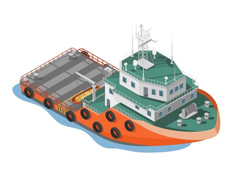 Platform Supply Vessel Boat Offshore Oil Rig Services Isometric Cartoon
